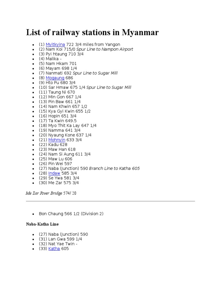 List of Railway Stations in Myanmar | PDF | Myanmar | Violence