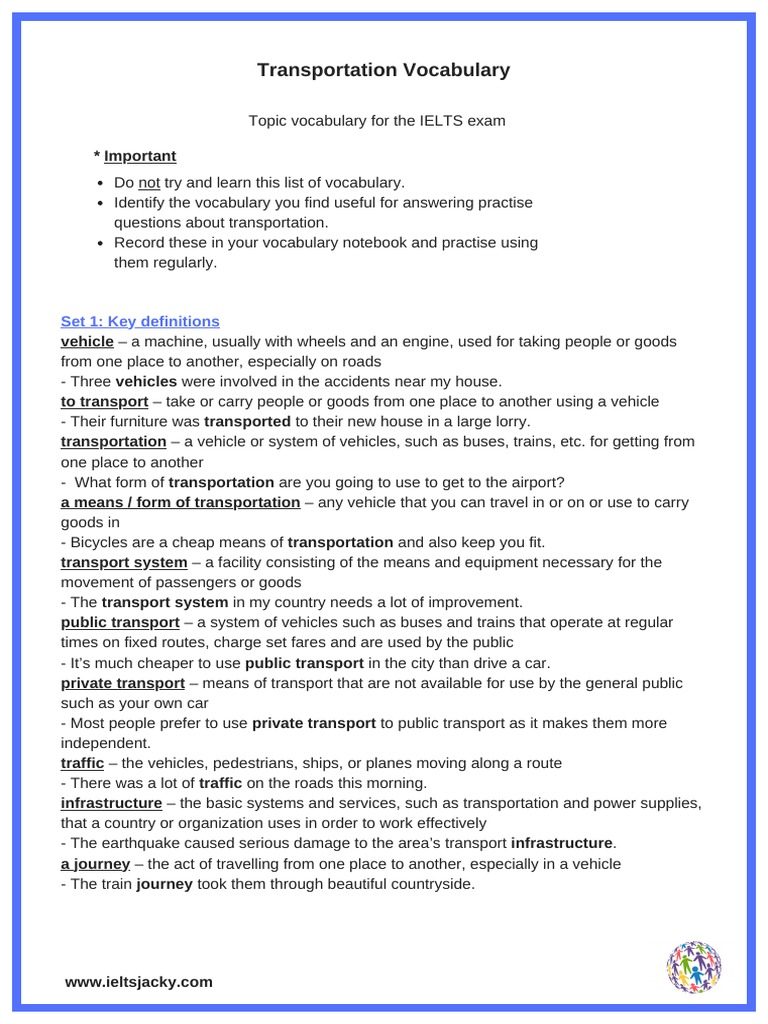 Transportation Vocabulary: Set 1: Key Definitions | PDF | Exhaust Gas ...