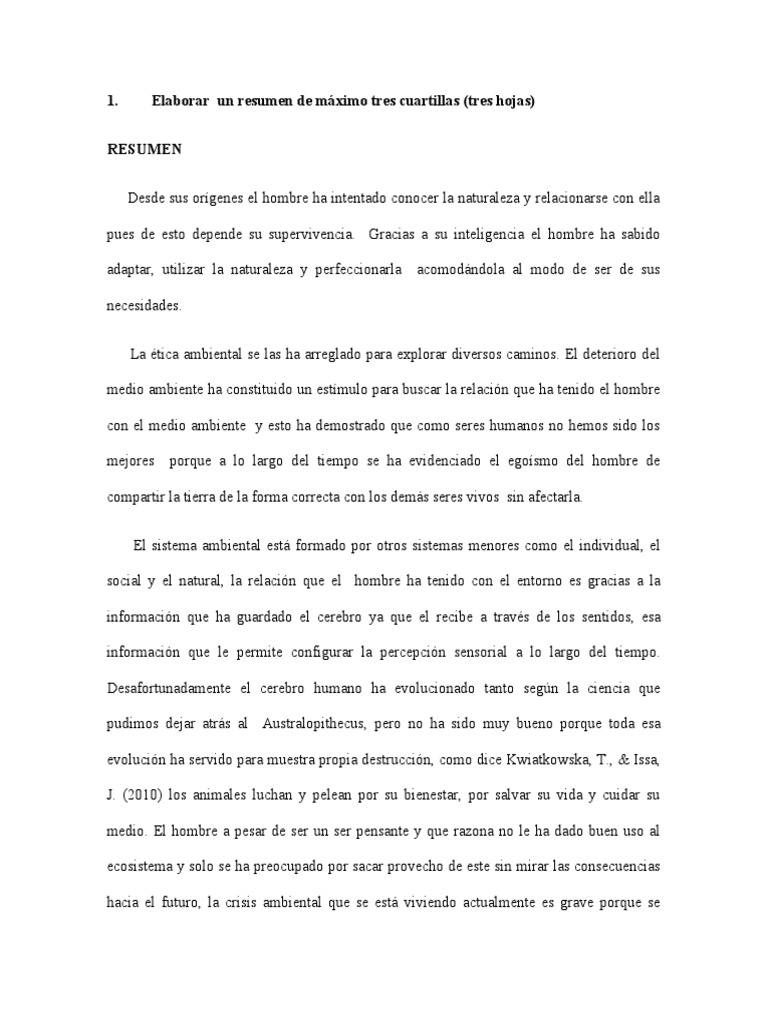 Elaborar Un Resumen de Tres Cuartillas | PDF | Entorno natural | Naturaleza