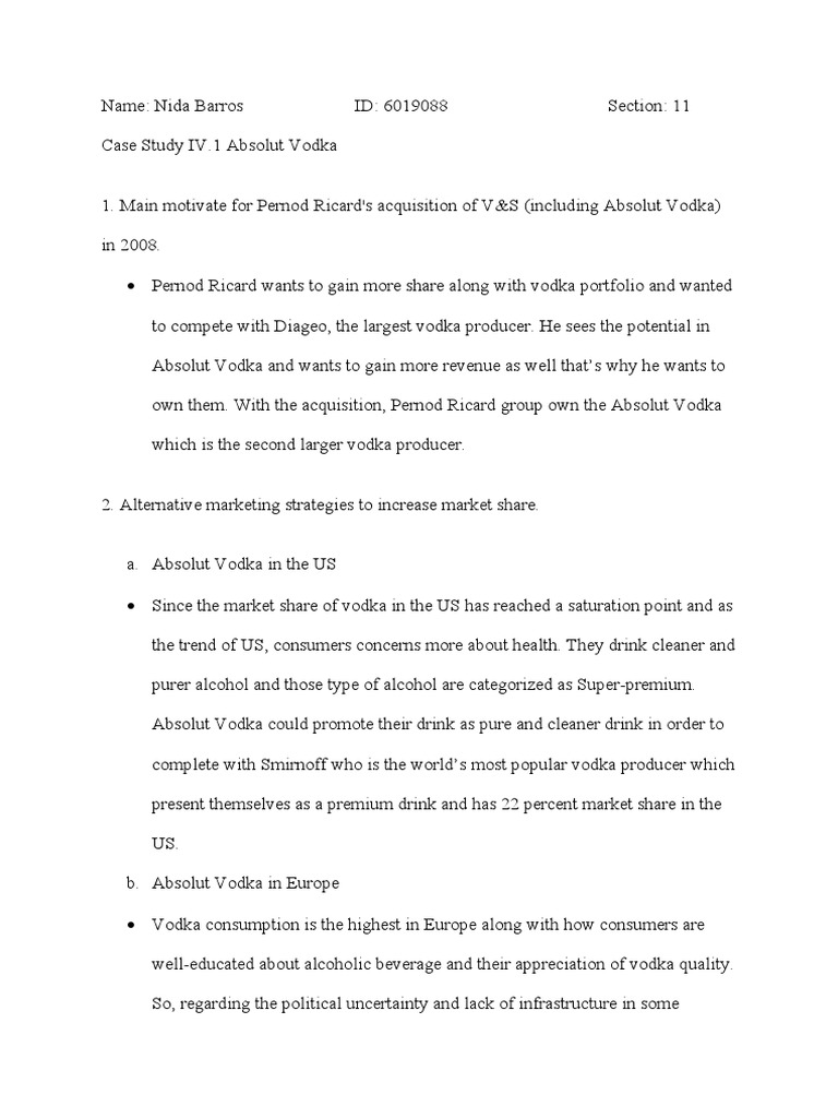 Absolut Vodka Case Study Nida Barros | PDF | Vodka | Drink