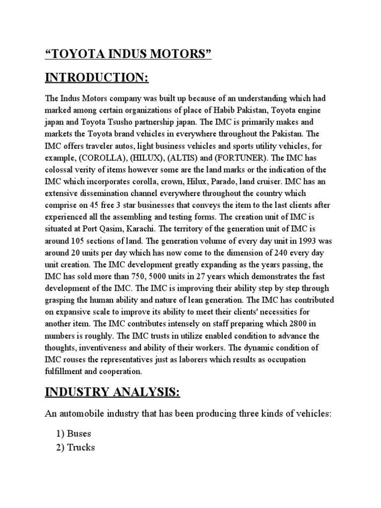 Toyota Indus Motors | PDF | Car | Vehicles