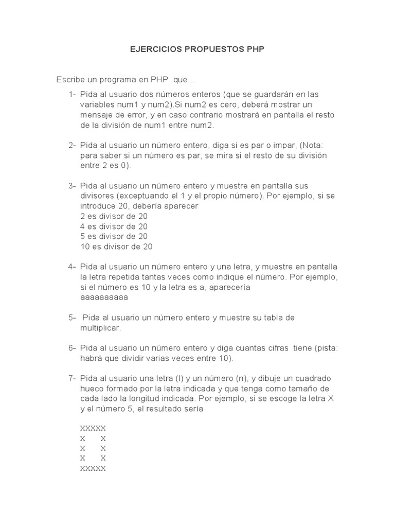 Ejercicios Propuestos PHP | PDF | Entero | Contraseña