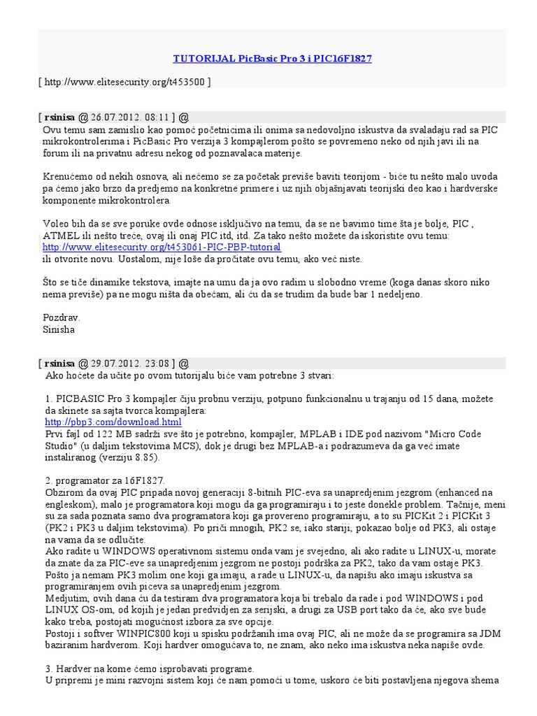 TUTORIJAL PicBasic Pro 3 I PIC16F1827 | PDF