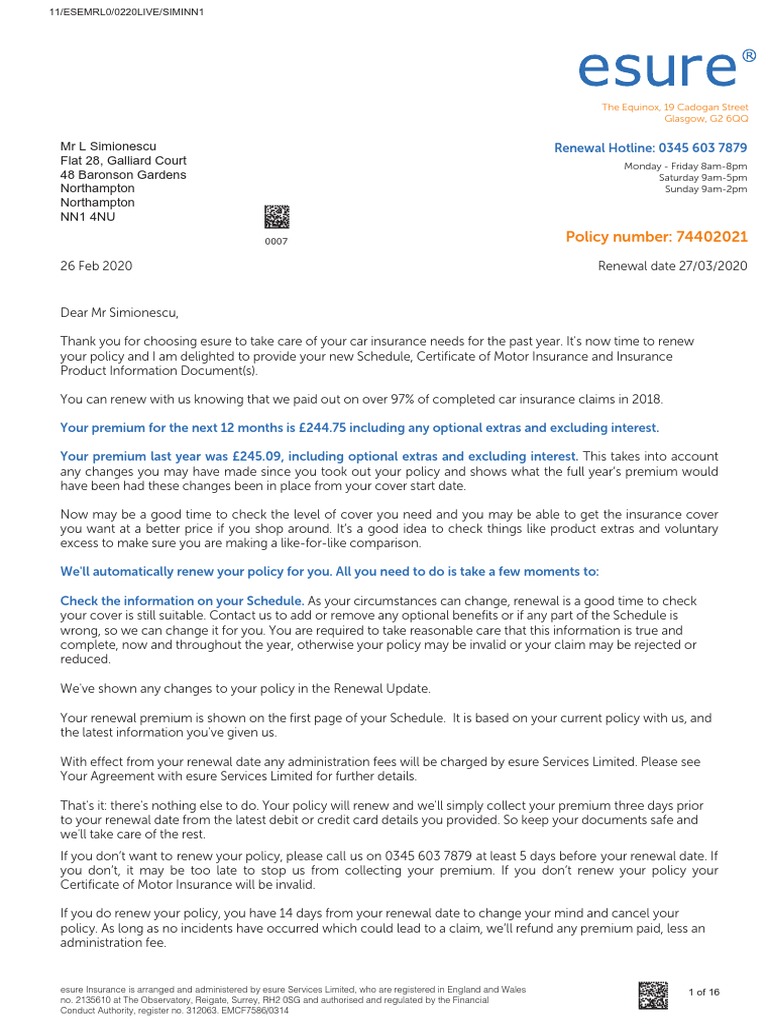 Car Insurance Renewal Notice Sample | PDF | Vehicle Insurance | Insurance