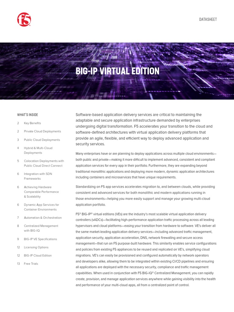 Big Ip Virtual Editions Datasheet | PDF | Cloud Computing | Web Application