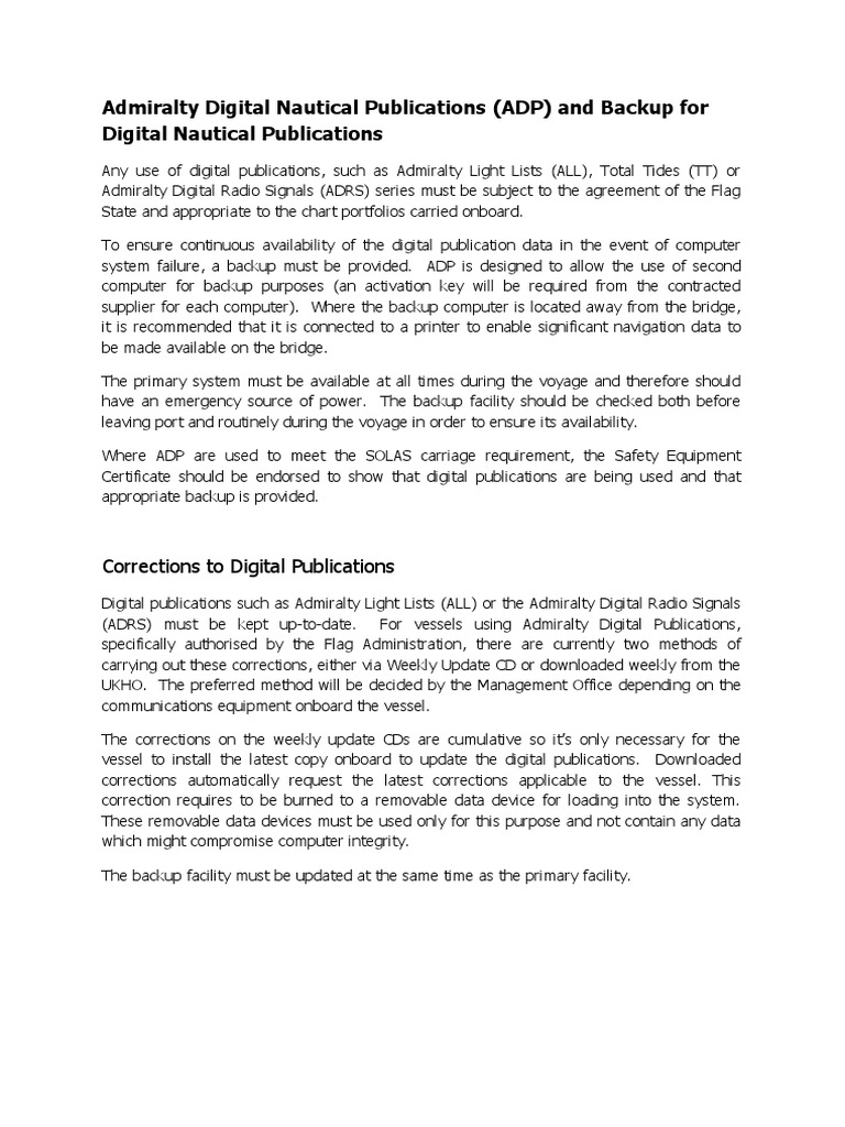 Admiralty Digital Nautical Publications (ADP) and Backup For Digital ...