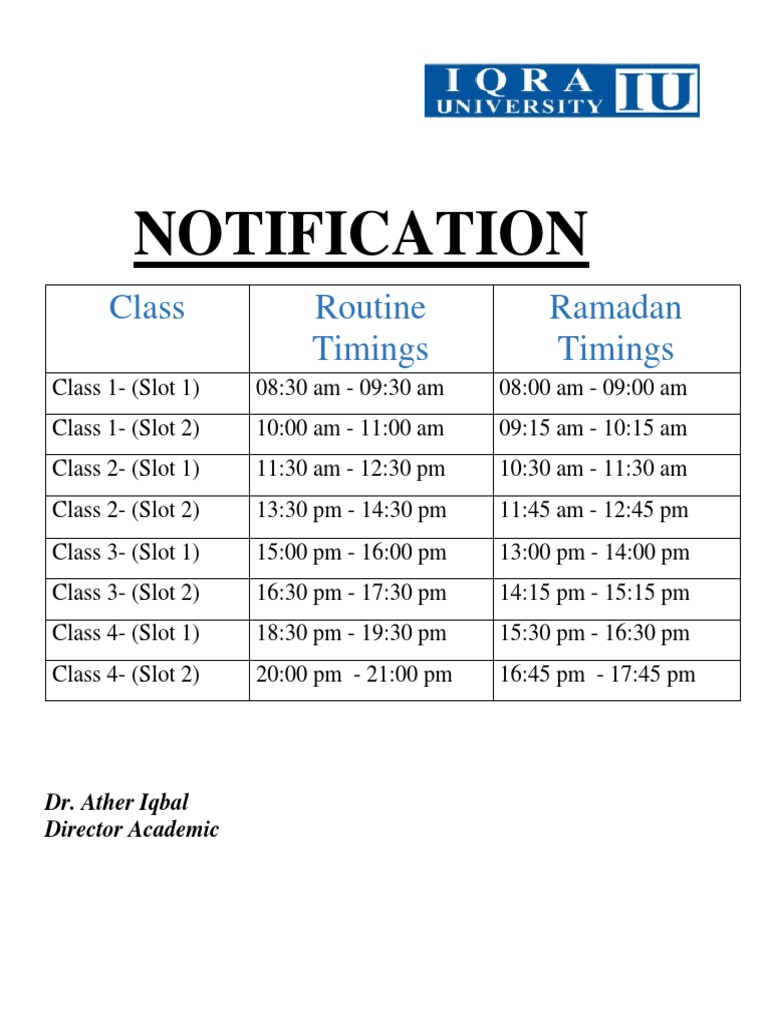 Ramadan Class Schedule Update | PDF