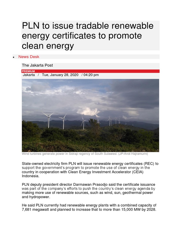 PLN To Issue Tradable Renewable Energy Certificates To Promote Clean ...