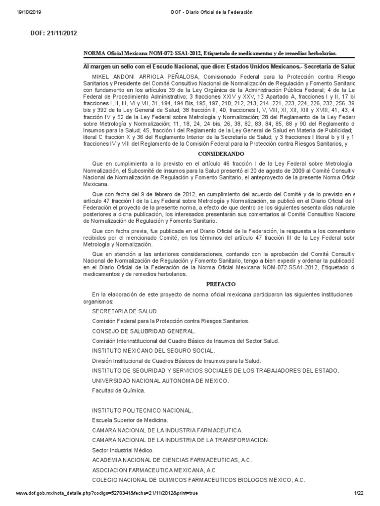 NOM-072-SSA1-2012, Etiquetado de Medicamentos y de Remedios Herbolarios. | PDF | Cura ...