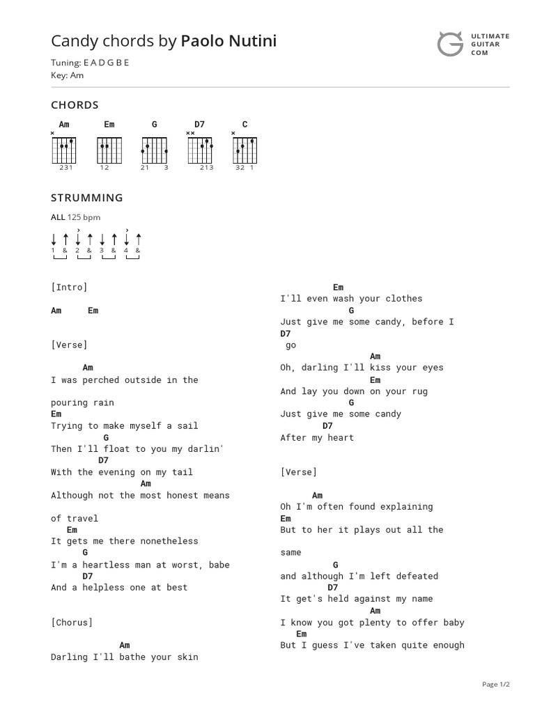 Candy Chords by Paolo Nutinitabs at Ultimate Guitar Archive | PDF ...