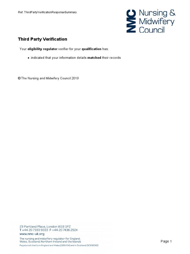 NMC Verification Response For Eligibility From Regulator | PDF