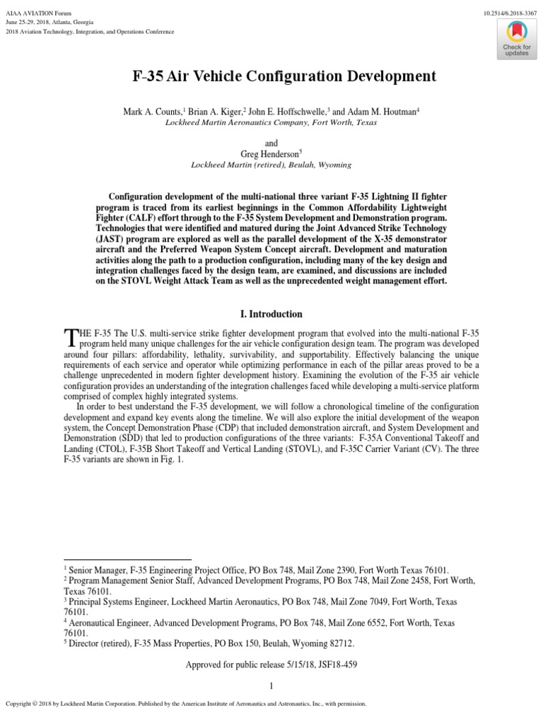 F-35 Air Vehicle Configuration Development 6.2018-3367 | PDF | Lockheed ...