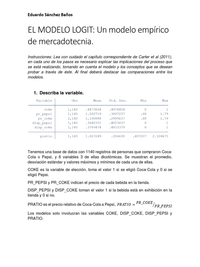 (Reporte) El Modelo Logit Coke-Pepsi | PDF | Regresión logística ...