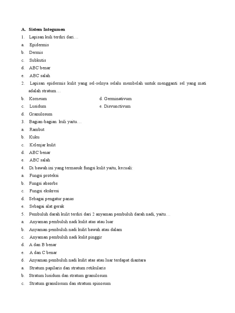 Soal Integumen | PDF