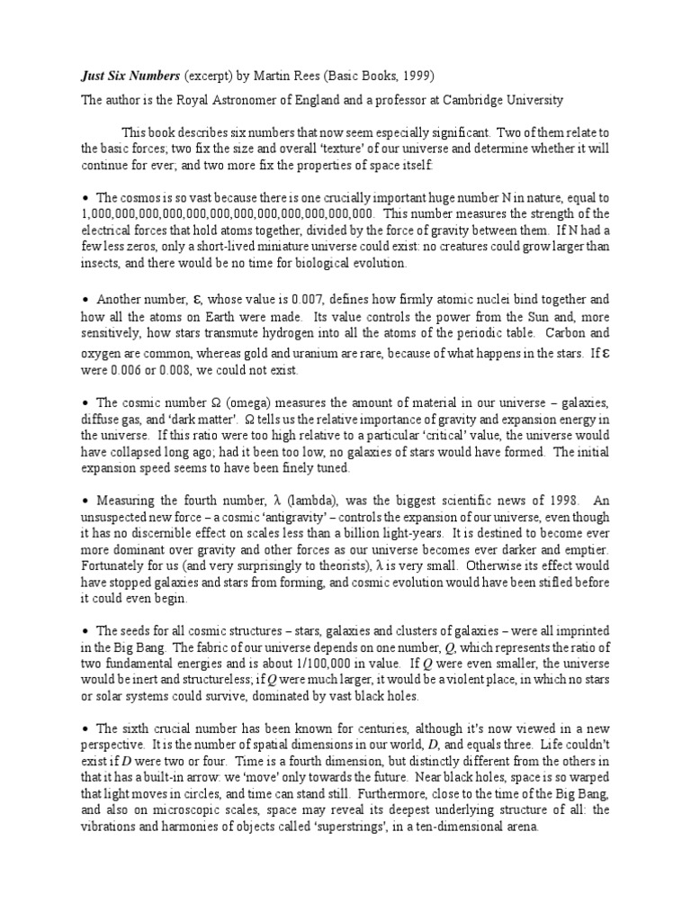 Just Six Numbers (Excerpt) by Martin Rees (Basic Books, 1999) | PDF ...