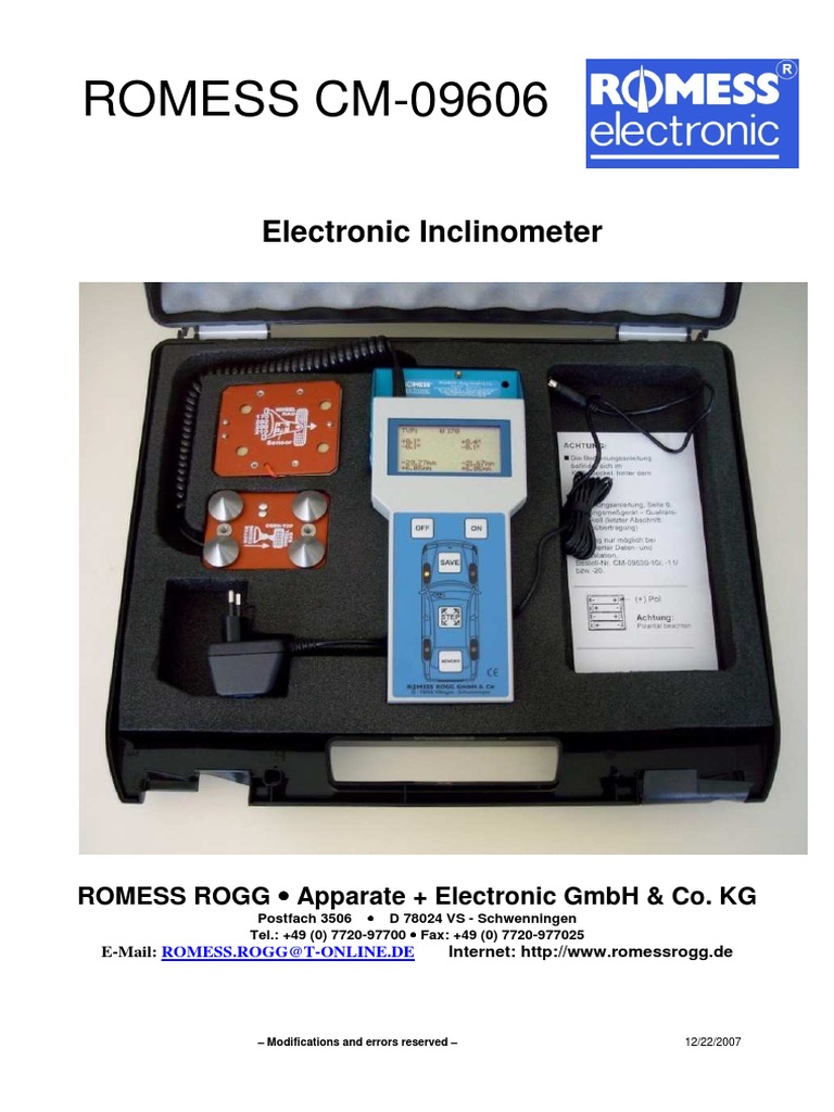 ROMESS CM-09606: Electronic Inclinometer | PDF | Mains Electricity | Volt