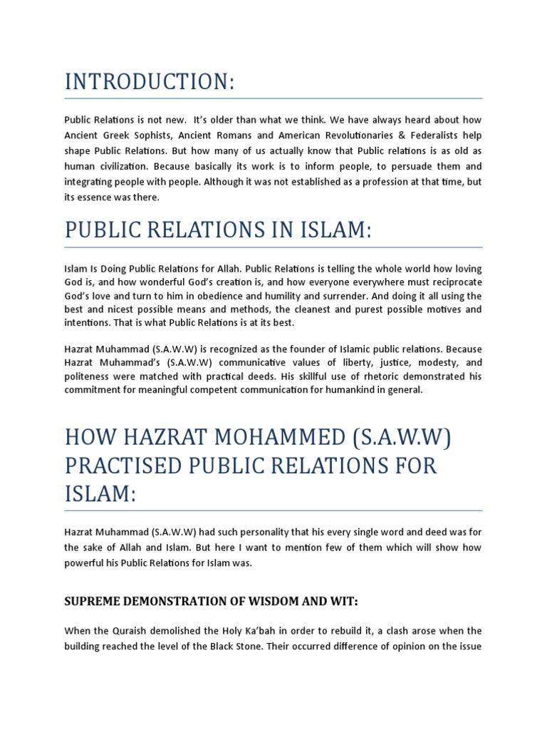 Public Relations in Islam: Prophet's Legacy | PDF | Muhammad | Medina