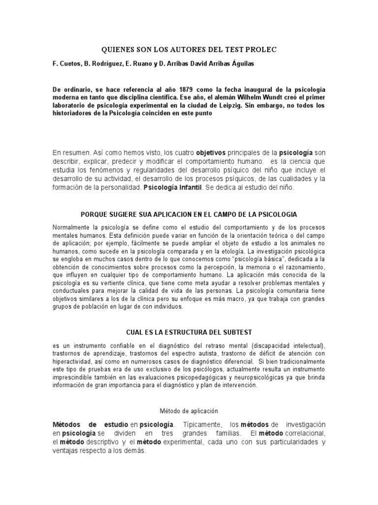 Quienes Son Los Autores Del Test Prolec | PDF | Etología | Sicología