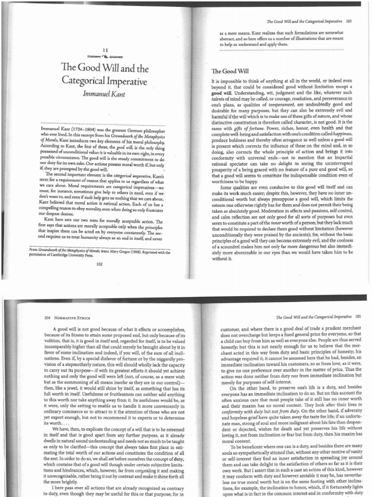 The Good Will and The Categorical Imperative: Immanuel Kant | PDF ...