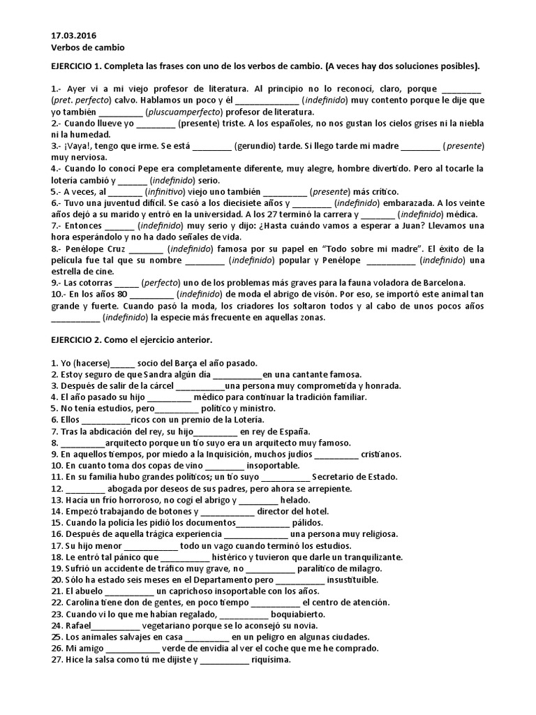 17.03.2016 - Verbos de Cambio | PDF