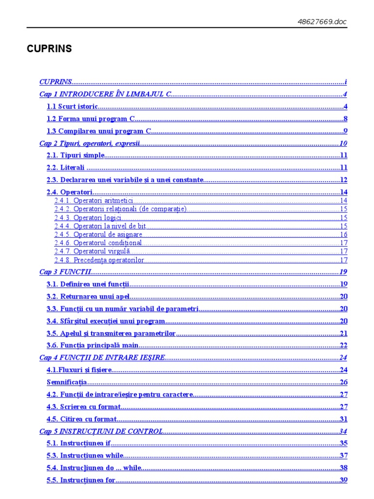 Programare Limbajul C | PDF