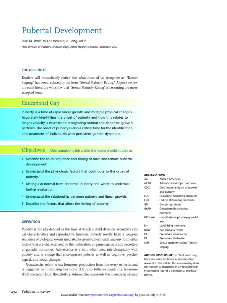 Desarrollo Puberal, Pediatr Rev. 2016 Jul 37 (7) 292-300 | PDF ...