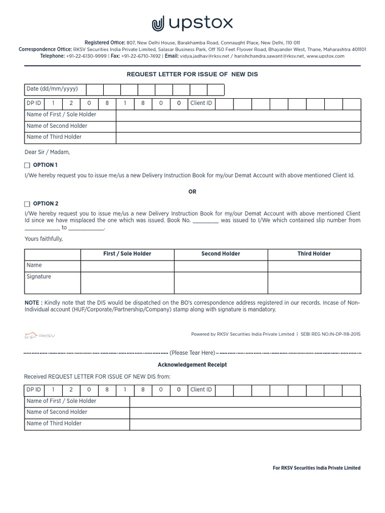 Request for New Delivery Instruction Slip | PDF