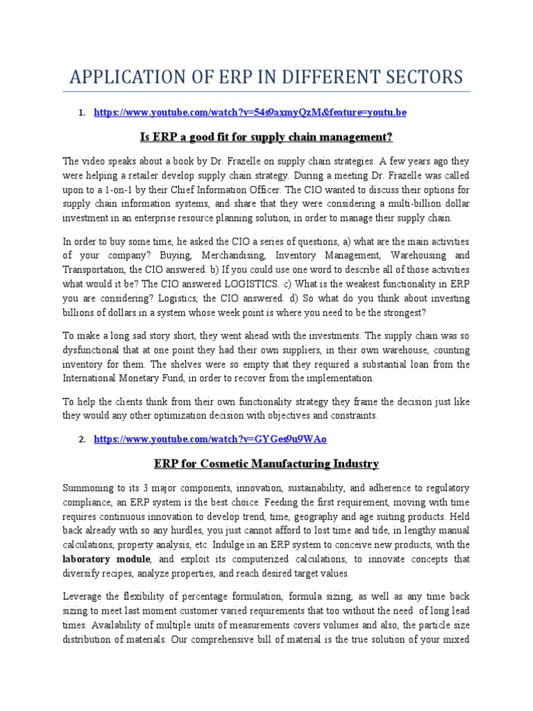 Application of Erp in Different Sectors | PDF | Enterprise Resource ...