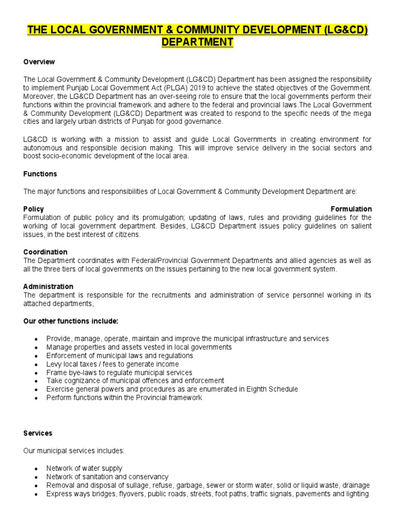 The Local Government & Community Development (LG&CD) Department | PDF | Birth Certificate | By Law