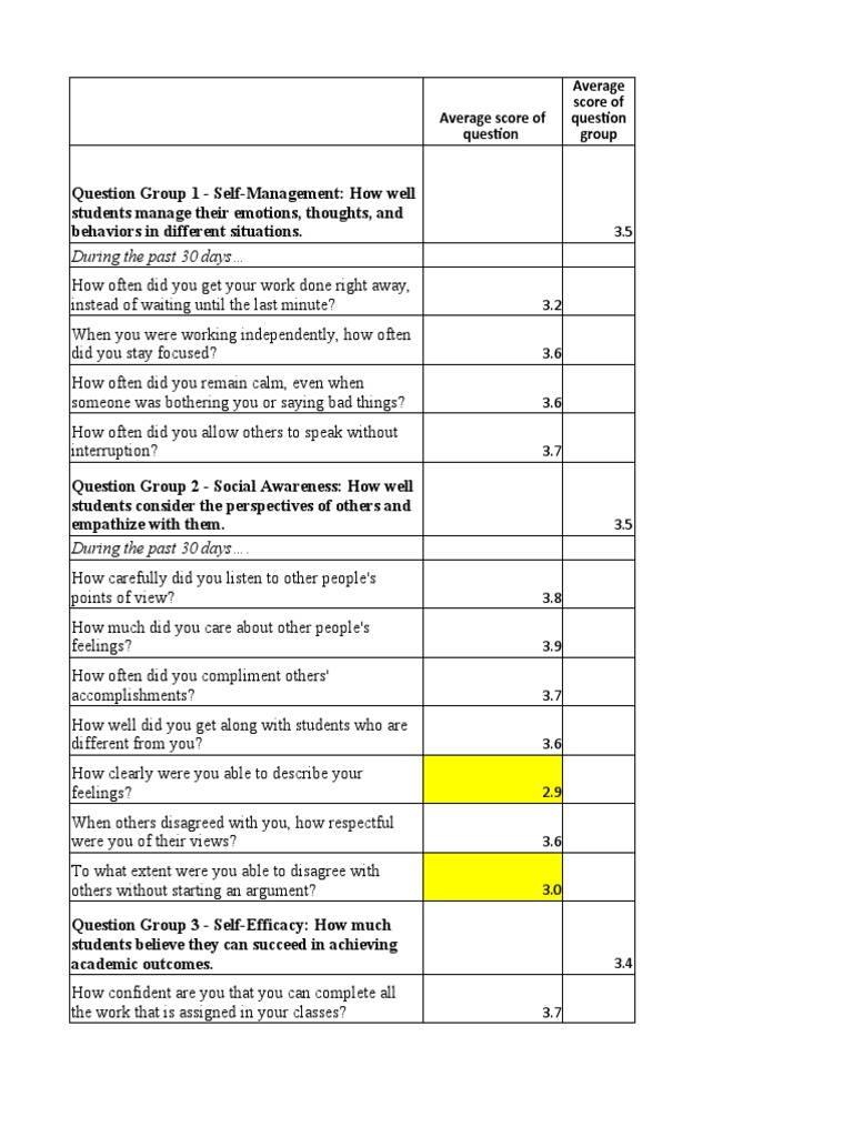 Student Emotional and Social Skills Survey | PDF | Self Efficacy ...