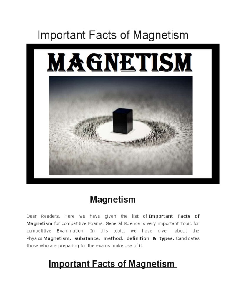 Important Facts of Magnetism | PDF | Magnetic Field | Magnetism