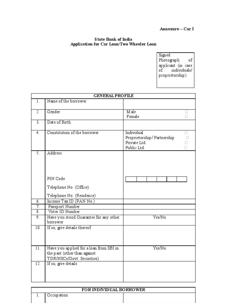 Car Loan Application Form NRI | PDF