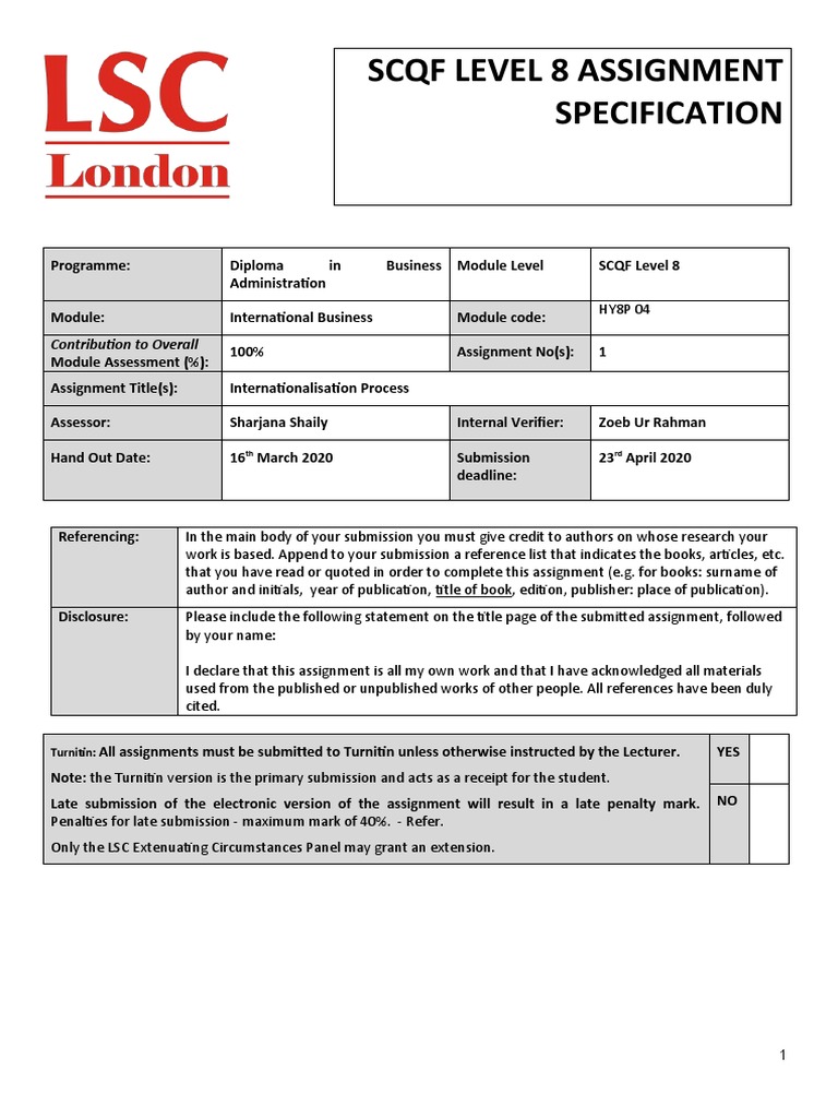 SCQF Level 8 Assignment Specification: Contribution To Overall | PDF ...