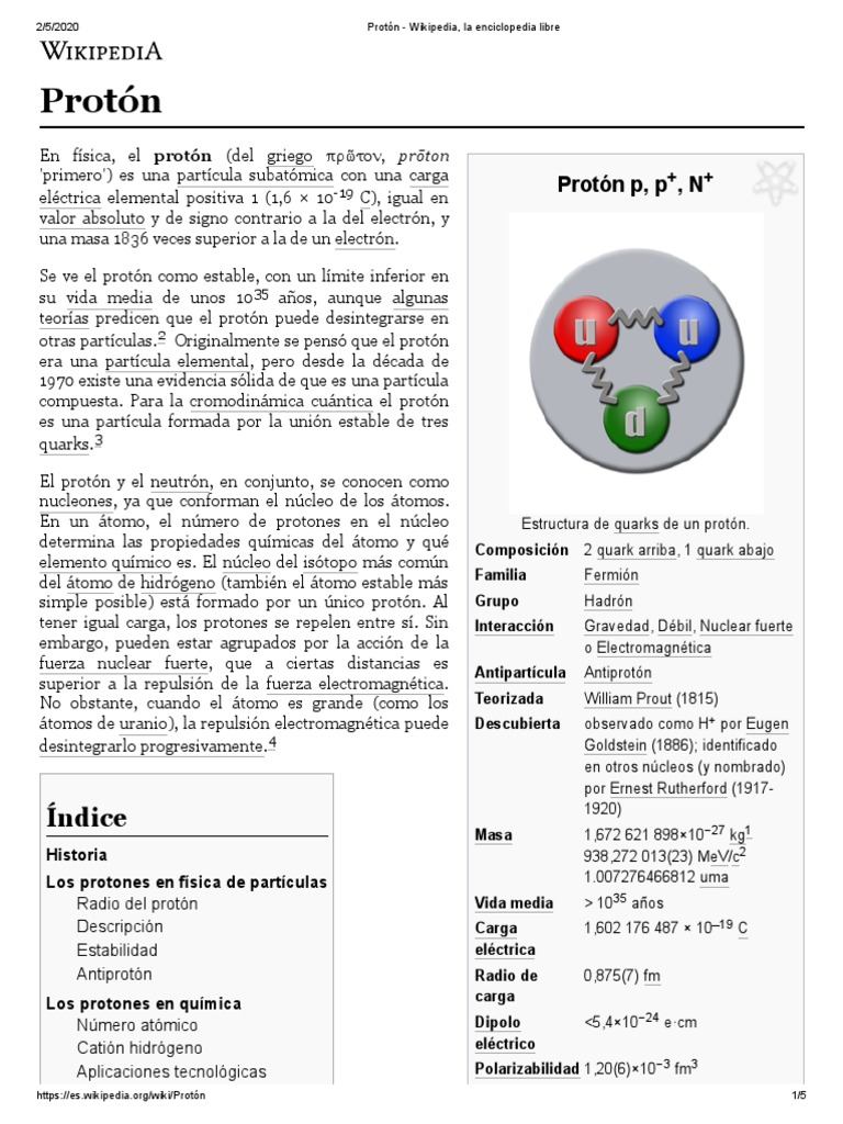 Protón - Wikipedia, La Enciclopedia Libre | PDF | Protón | Física nuclear