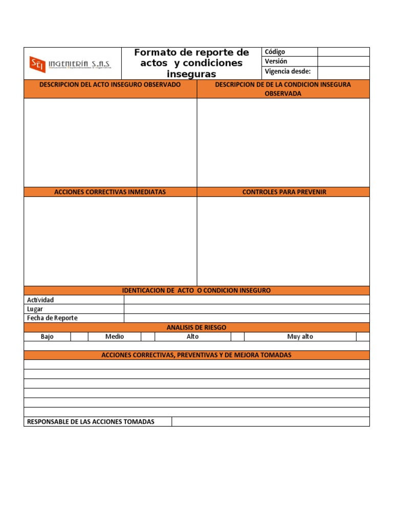 Formato de Reporte de Actos y Condiciones Inseguras | PDF