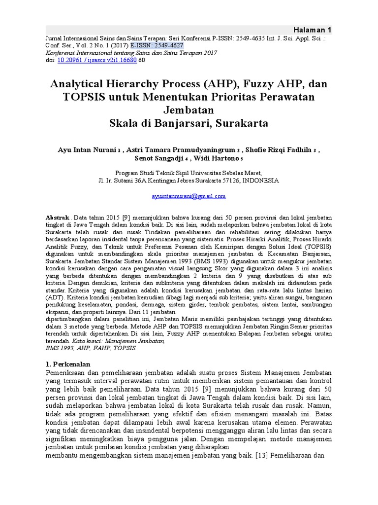 Analytical Hierarchy Process (AHP), Fuzzy AHP, Dan TOPSIS Untuk ...