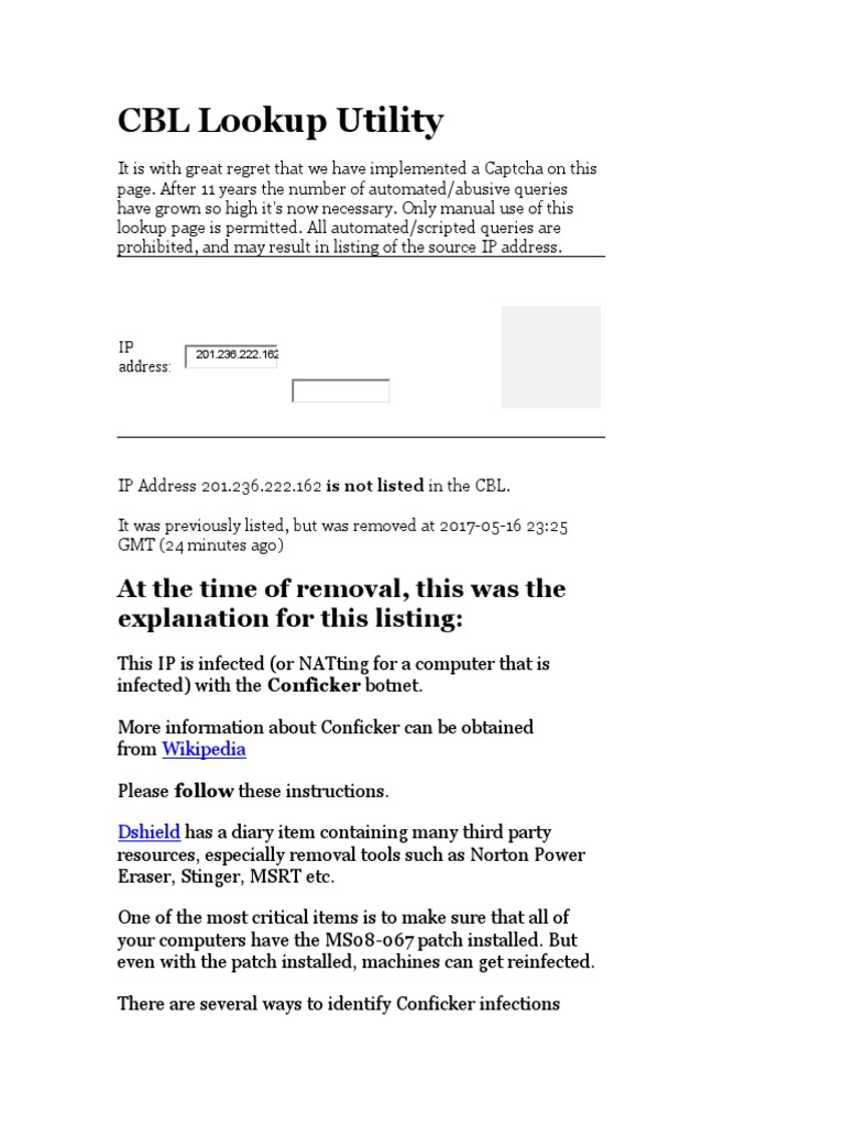 CBL Lookup Utility: at The Time of Removal, This Was The Explanation ...