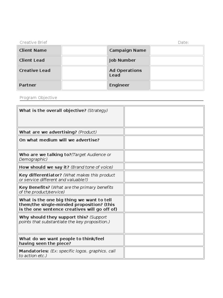 Creative Brief Template for Campaigns | PDF | Career & Growth | Business