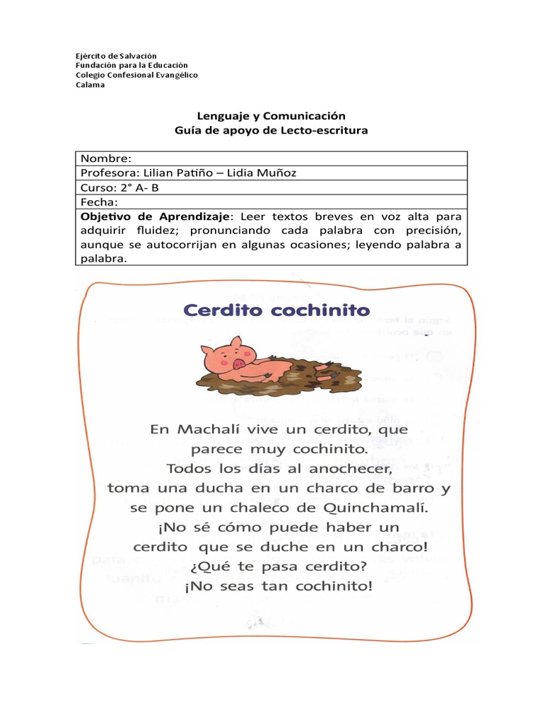 Cuento Corto: El Cerdito Cochinito | PDF