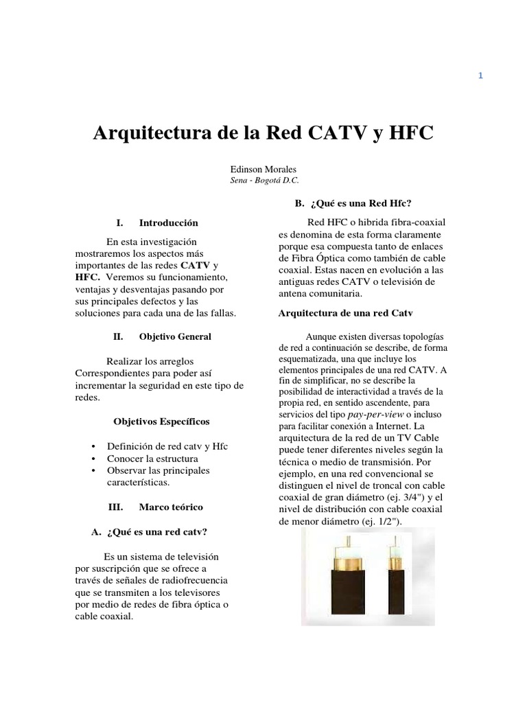 Arquitectura de La Red Catv y HFC | PDF | Televisión por cable | Cable ...