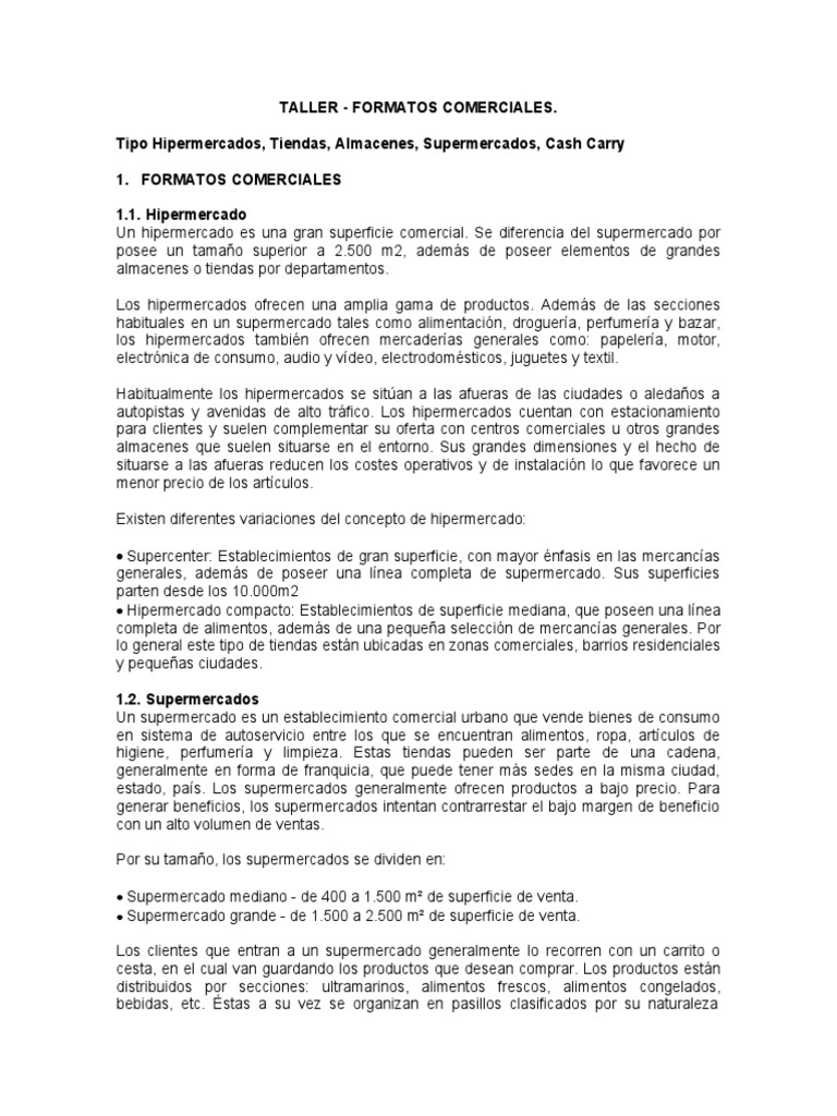 Taller Formatos Comerciales | PDF | Supermercado | Venta al por menor
