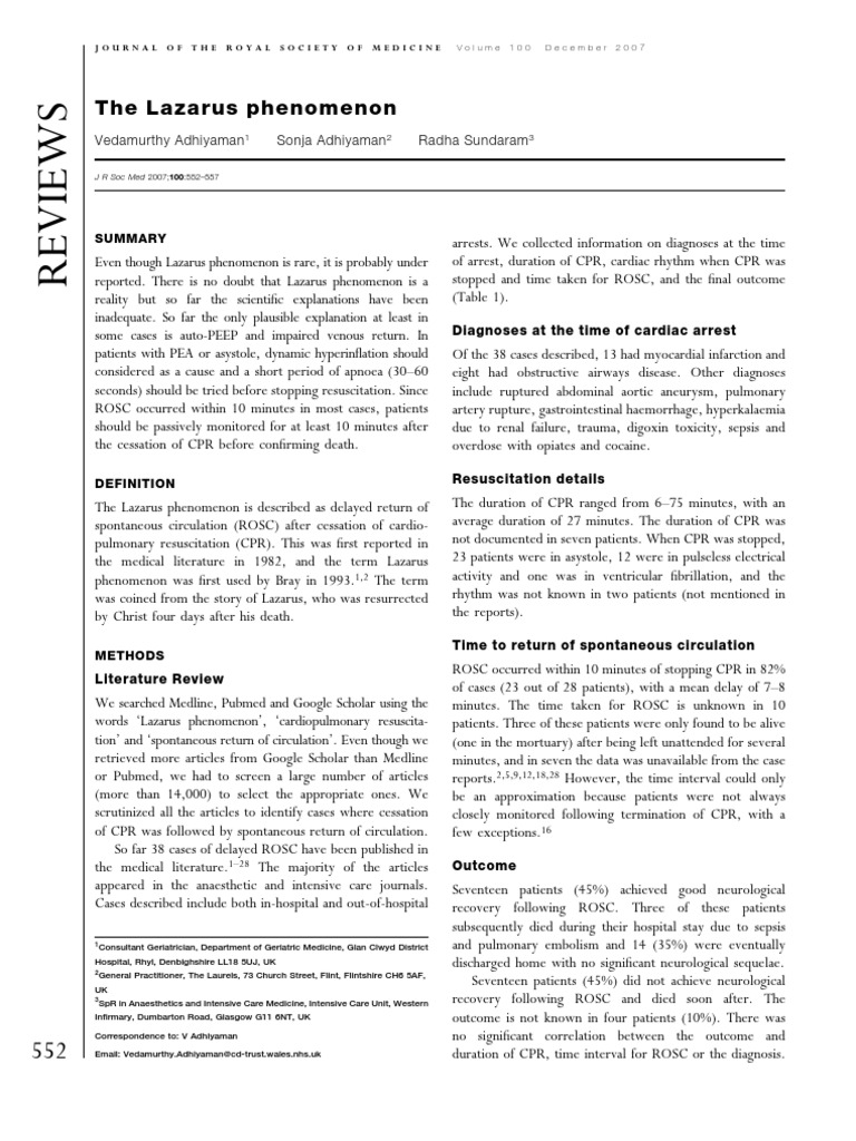 Lazarus Phenomenon | Cardiopulmonary Resuscitation | Cardiac Arrest