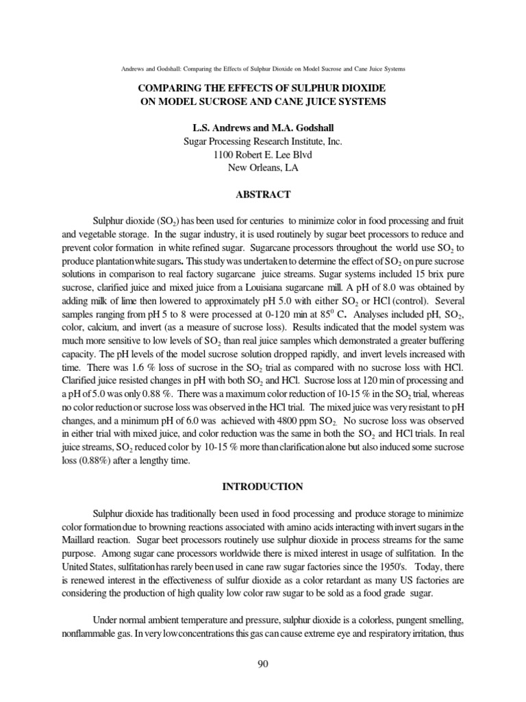 Comparing the Effects of Sulphur Dioxide on Color Reduction and Sucrose ...