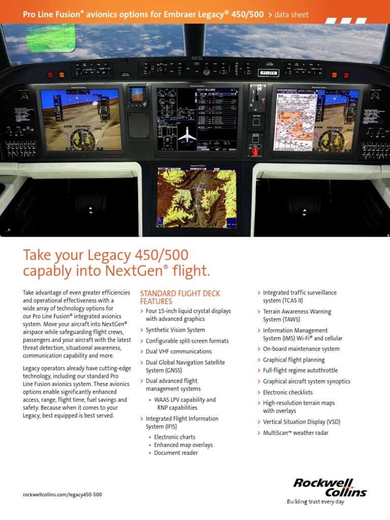 Pro Line Fusion Embraer Legacy 450 and 500 Data Sheet | PDF | Avionics ...