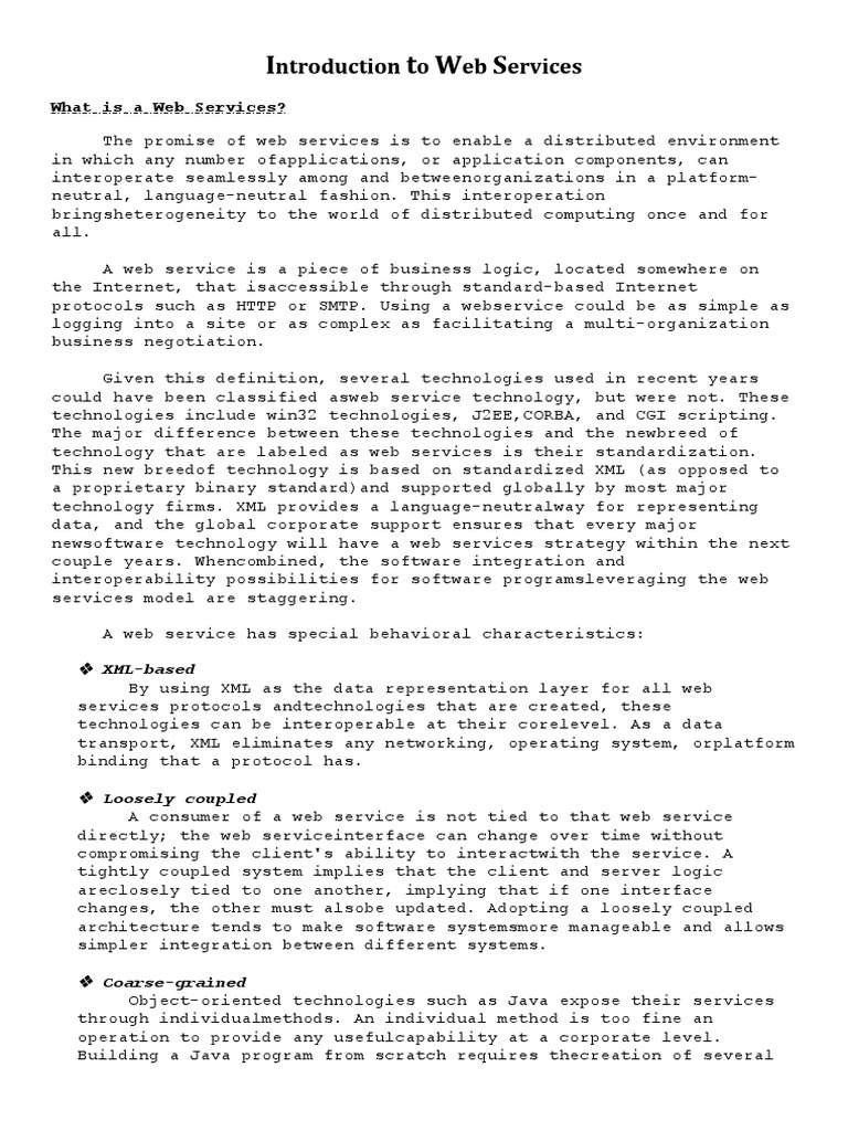 Introduction To Web Services | PDF | Soap | Web Service
