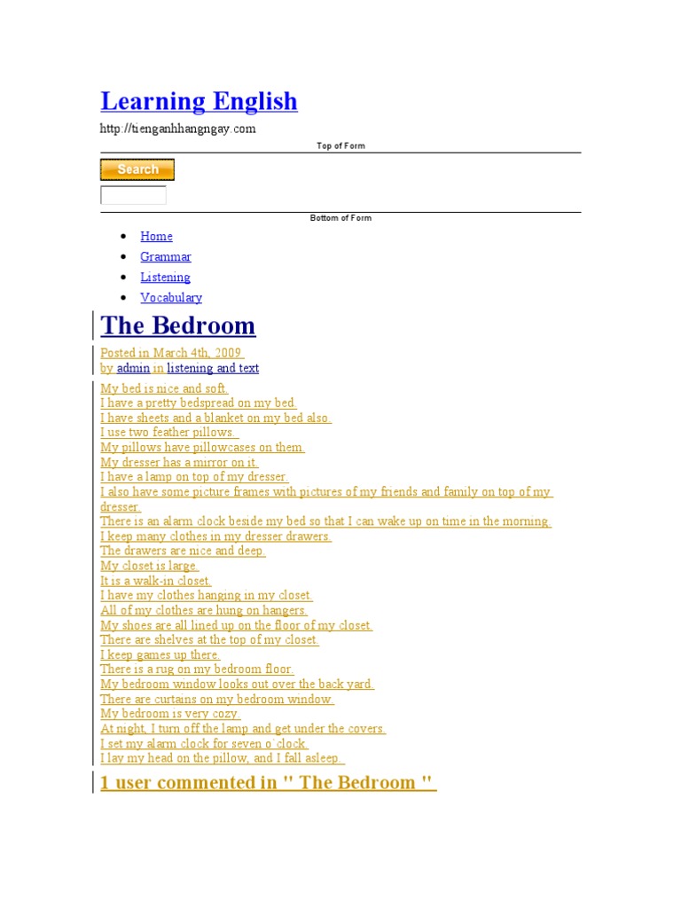Learning English: The Bedroom | PDF | Bed