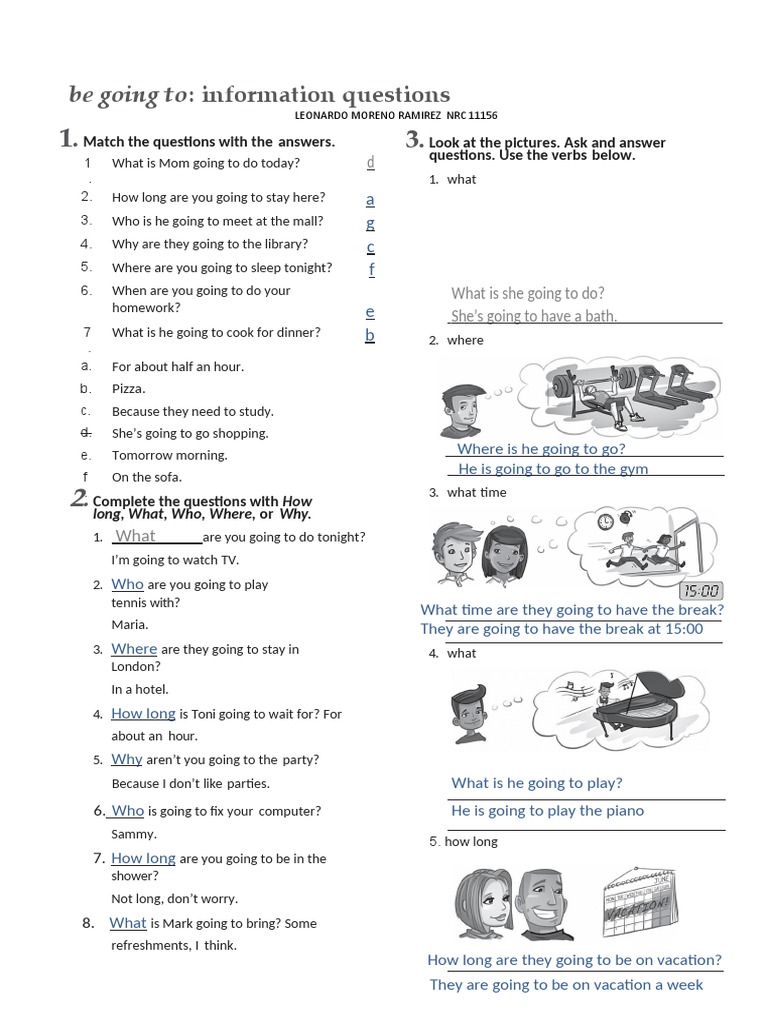 Grammar Worksheet: Be Going To: Information Questions | PDF