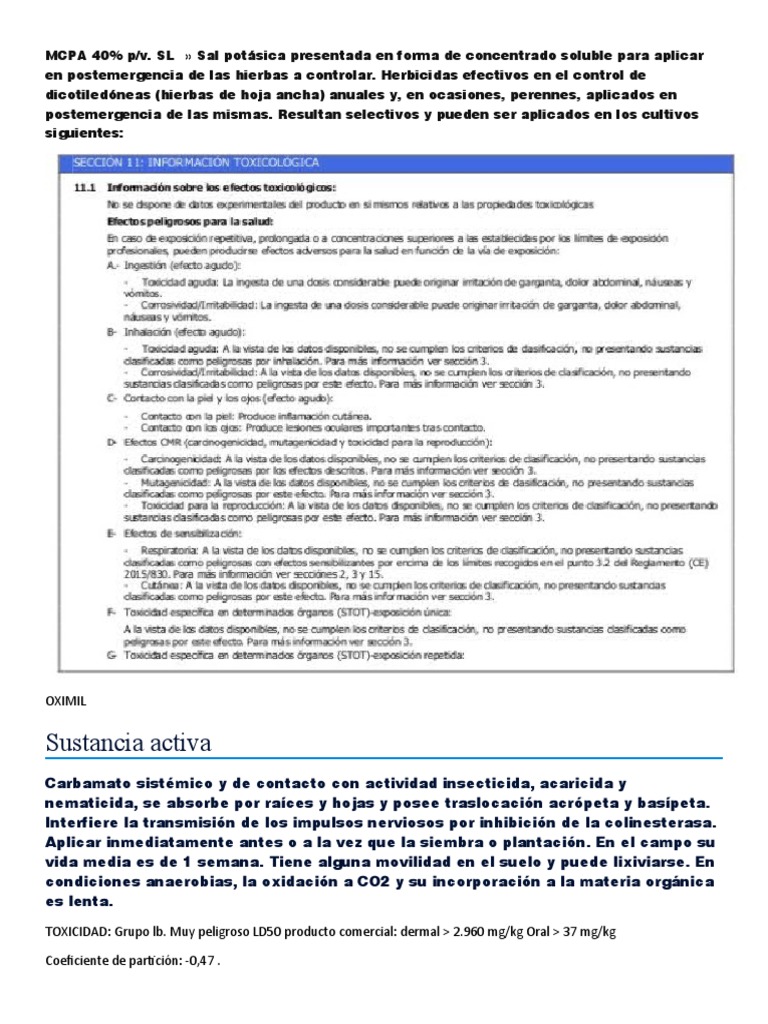 OXAMIL | PDF | Carcinógeno | Especialidades Medicas