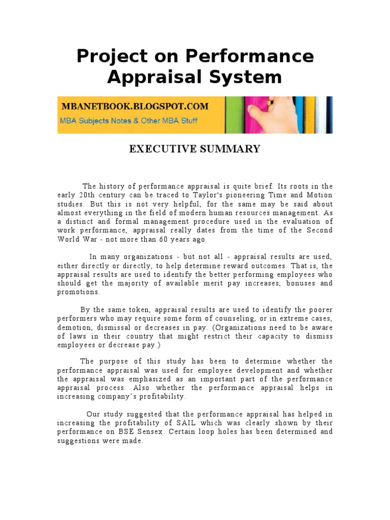 Project On Performance Appraisal System: Executive Summary | PDF ...