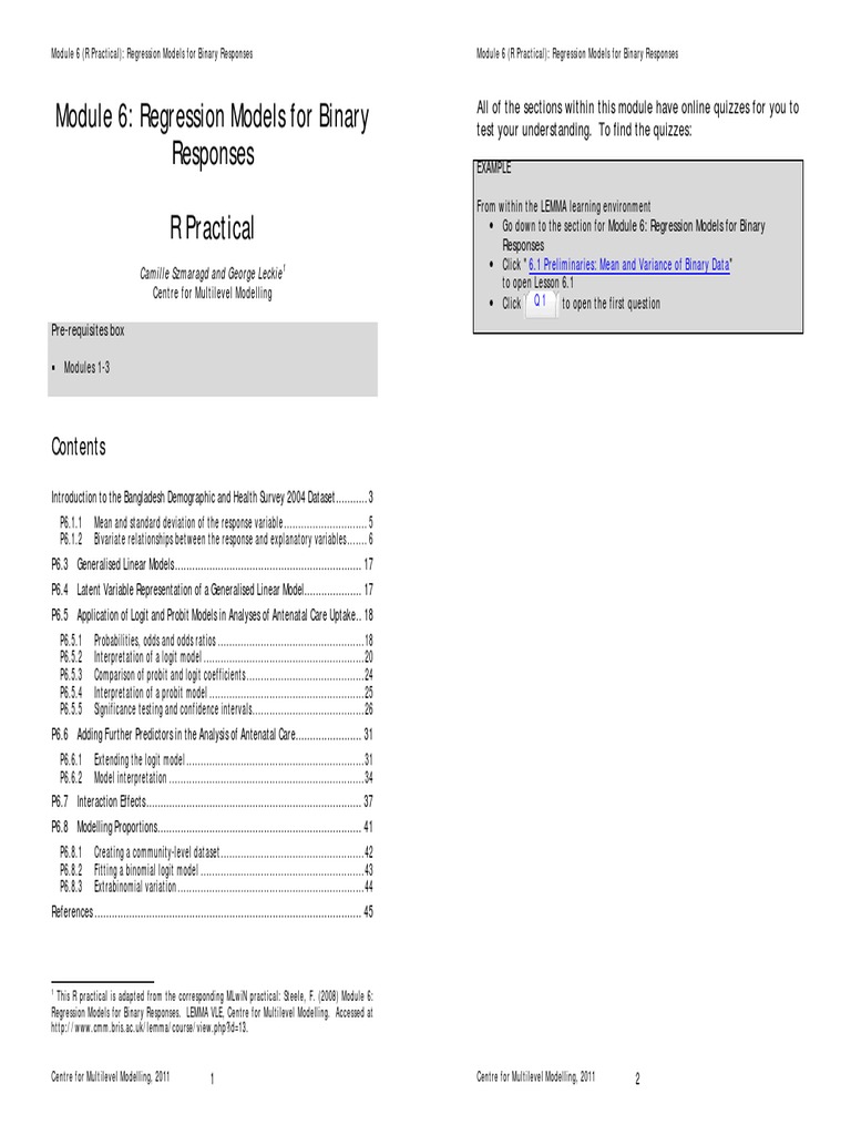6 R Sample PDF | PDF | Logistic Regression | Multilevel Model